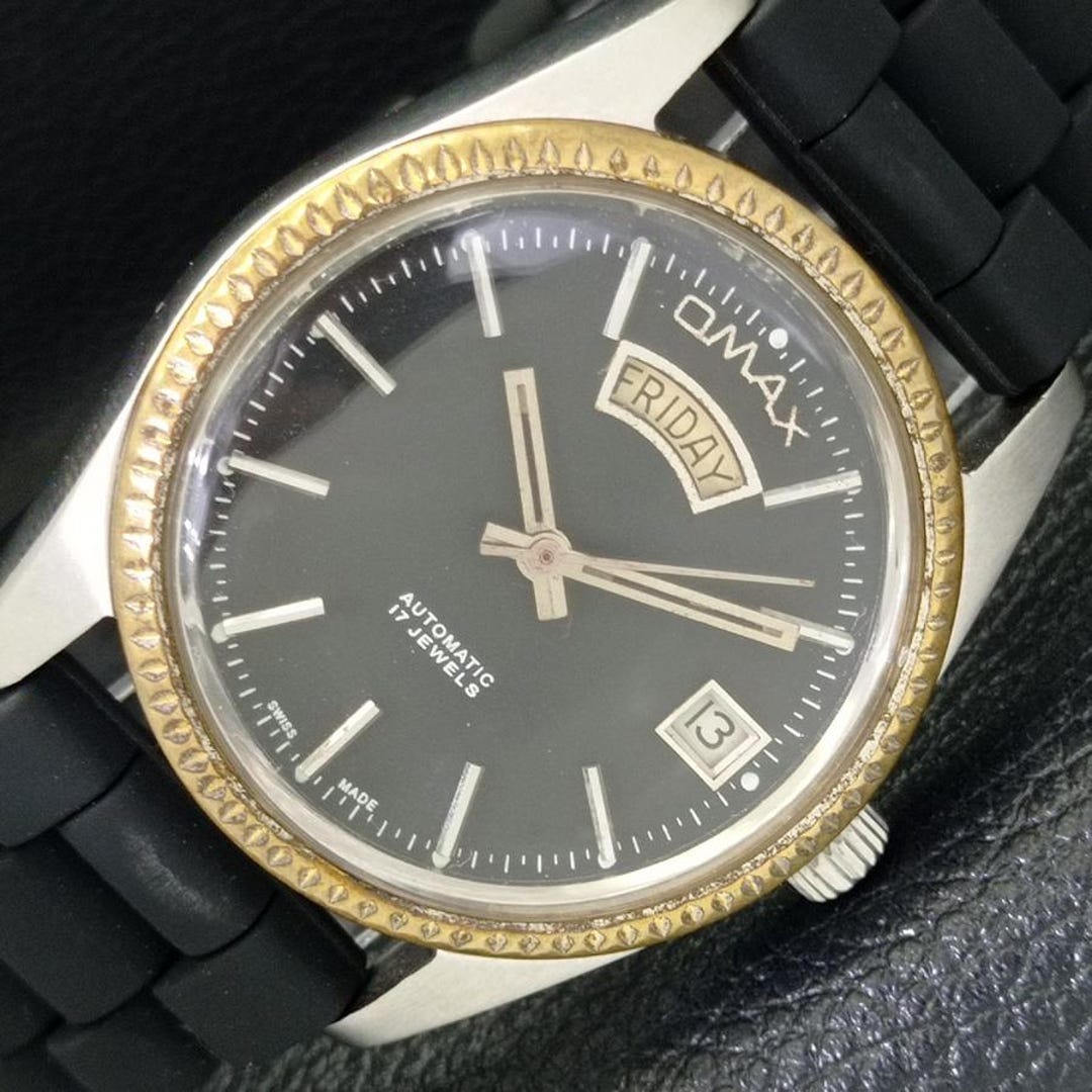 Day @ 12 Swiss Vintage Omax Automatic Mens Black Color Dial Wrist Watch ...