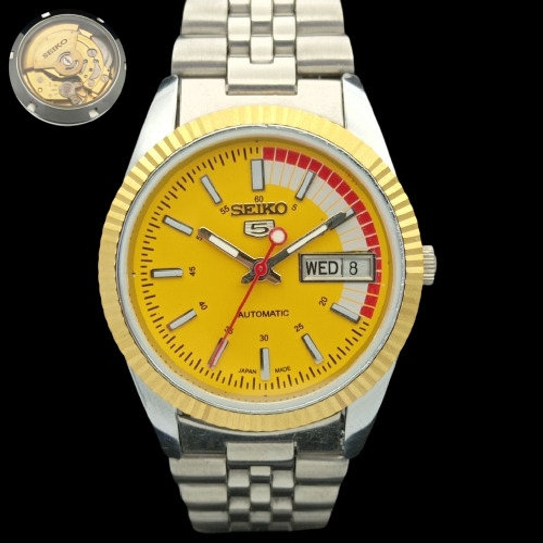 Vintage Seiko Transparent Back Japan Mens Day/date Automatic Yellow ...