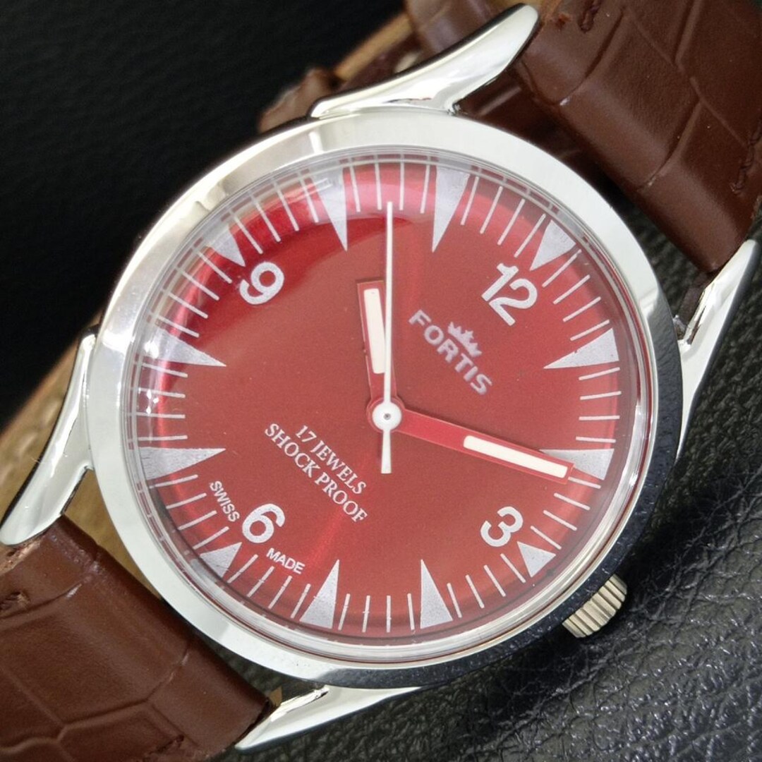 Vintage Fortis Hand-winding Swiss Mens Refurbished Mens Red Color Dial ...