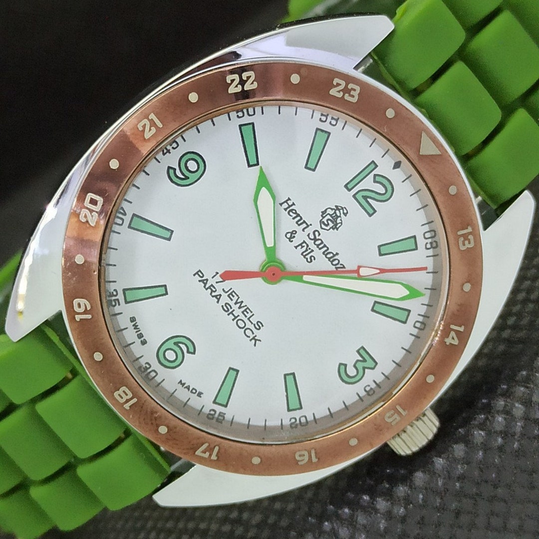 Mechanical Henri Sandoz & Fils Vintage Swiss Mens White Dial Watch 566a ...