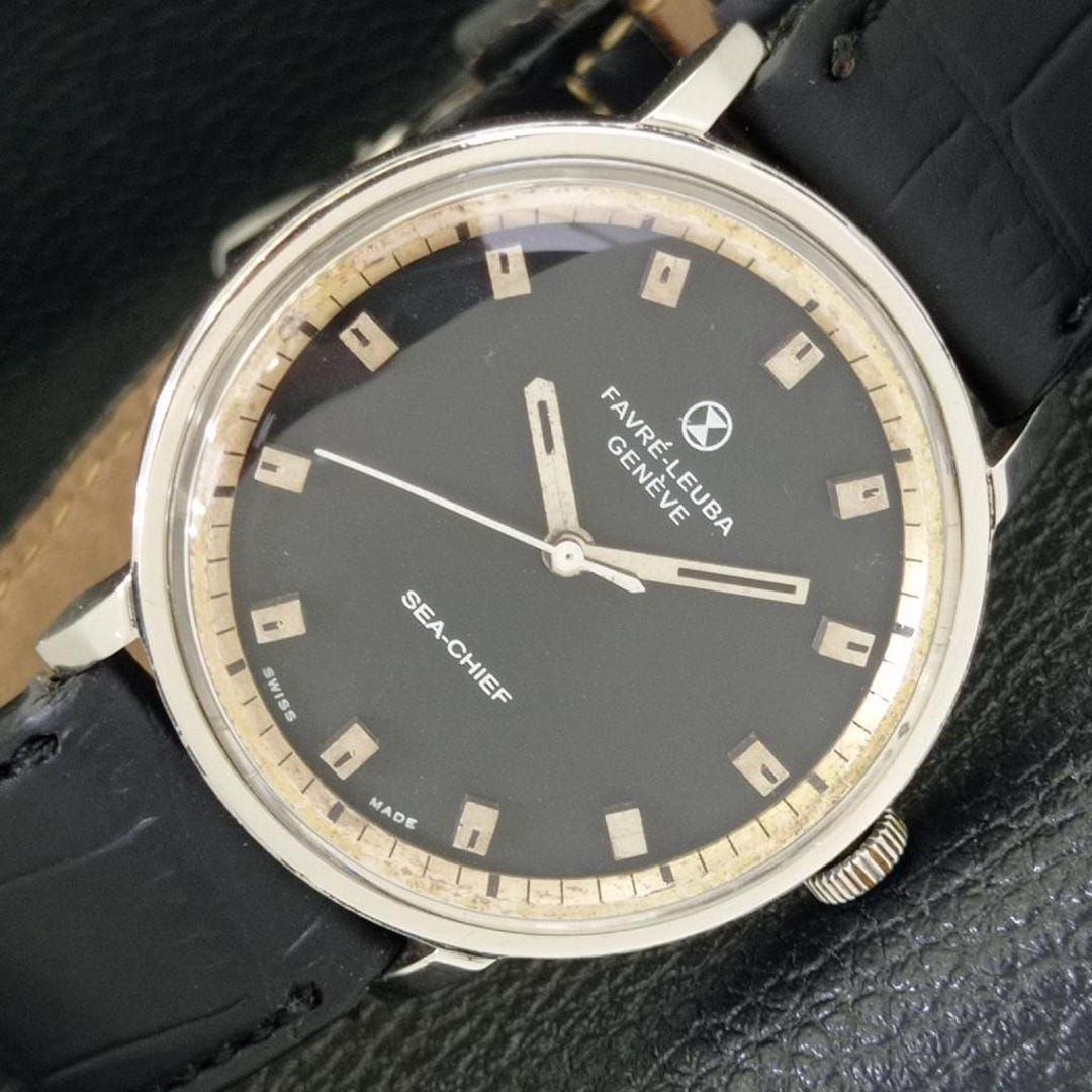 Vintage Favre Leuba Geneve 253 Sea Chief Hand-winding Mens Swiss Black ...