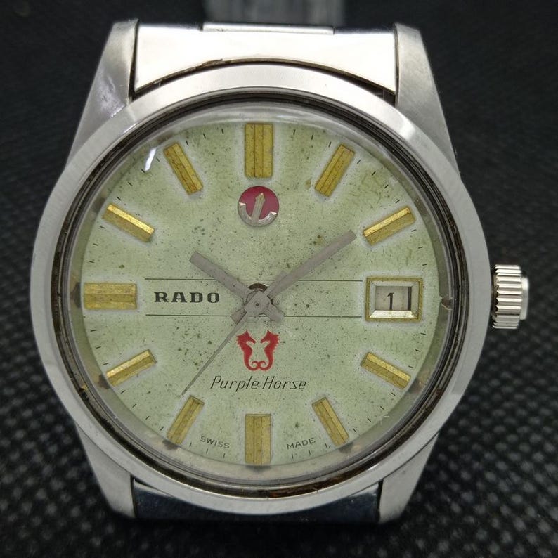 Vintage Rado Purple Horse Automatic Swiss Mens Date Original Dial Watch ...