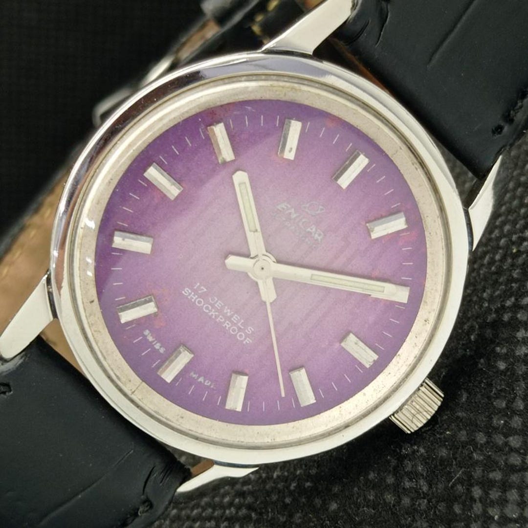 Antique Enicar Ultrasonic Star Jewels Swiss Mens Vintage Winding Purple ...