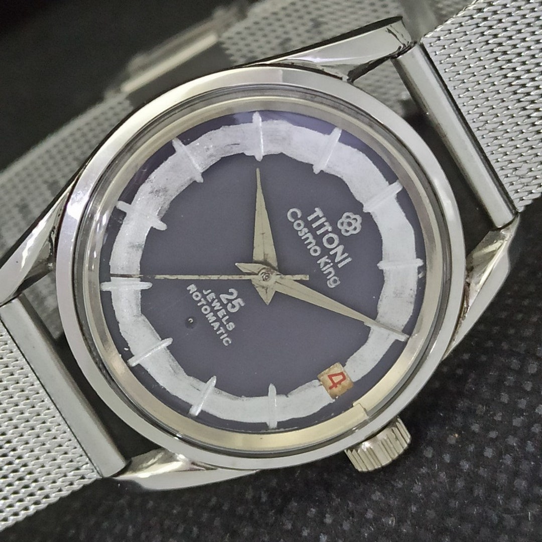 Vintage Titoni Airmaster Titoflex Swiss Mens Date Blue Dial Watch 550m ...