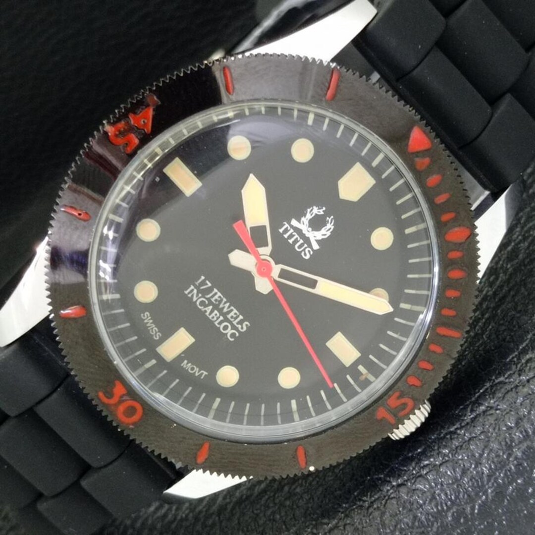 Vintage 40mm Turnable Bezel Swiss Mens Refurbished Titus Black Dial ...