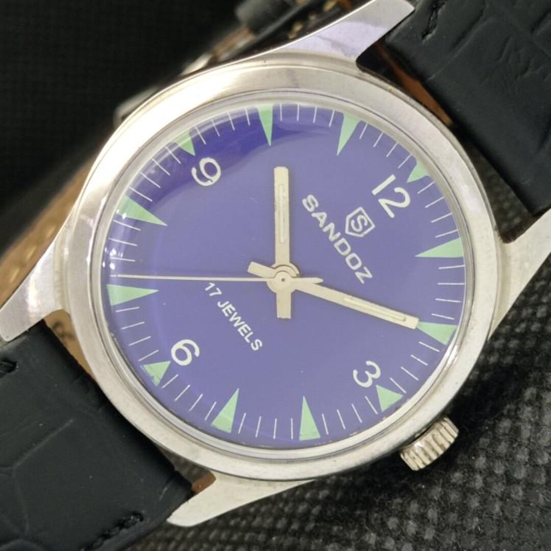 Vintage Sandoz Winding Swiss Mens Refurbished Blue Dial Wrist Watch 606 ...