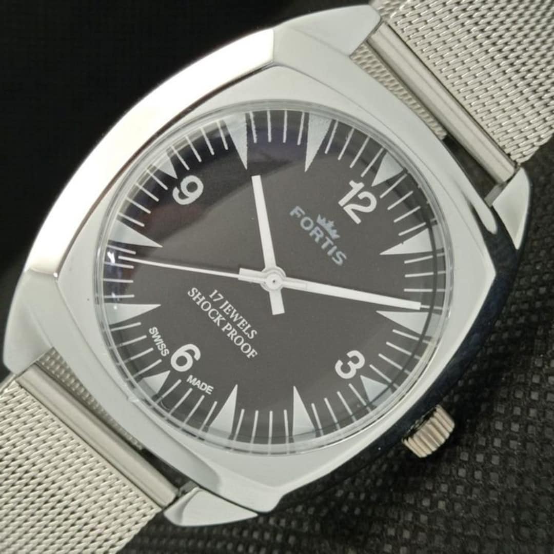 Vintage Fortis Winding Swiss Mens Refurbished Mens Black Dial Wrist ...