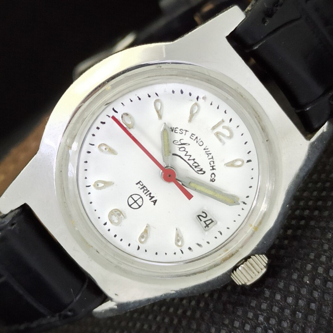 Vintage West End Watch Co Sowar Prima Swiss Boy Date White Dial Watch ...
