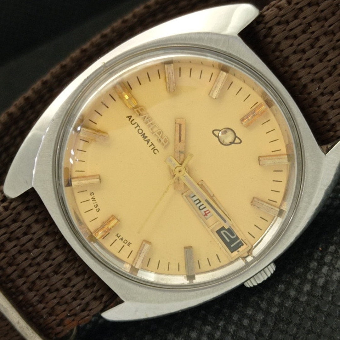 Vintage Enicar Automatic Swiss Mens Day/date Beige Dial Wrist Watch 606 ...
