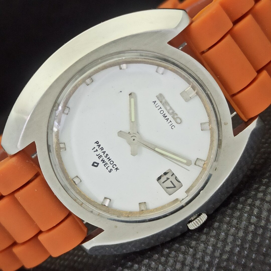 Rare Vintage Seiko 5 Automatic 7005a Japan Mens Date White Dial Watch ...