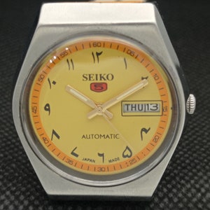 Vintage Seiko 5 Automatic 6349a Japan Mens Day/date Arabic Yellow Dial ...