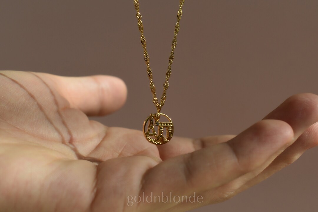 Gold Filled City Necklace, Gold Circle Charm Necklace, New York, London ...