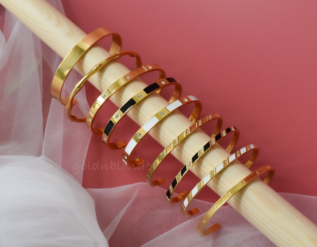 Gold FILLED Cuff Bracelet Adjustable Bangle Bracelet Black White Gold ...