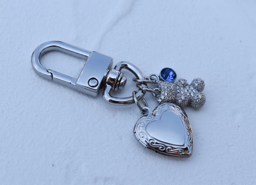 Silver Keychain Locket Bag Multiple Charm, Silver Gold Heart Birthstone ...