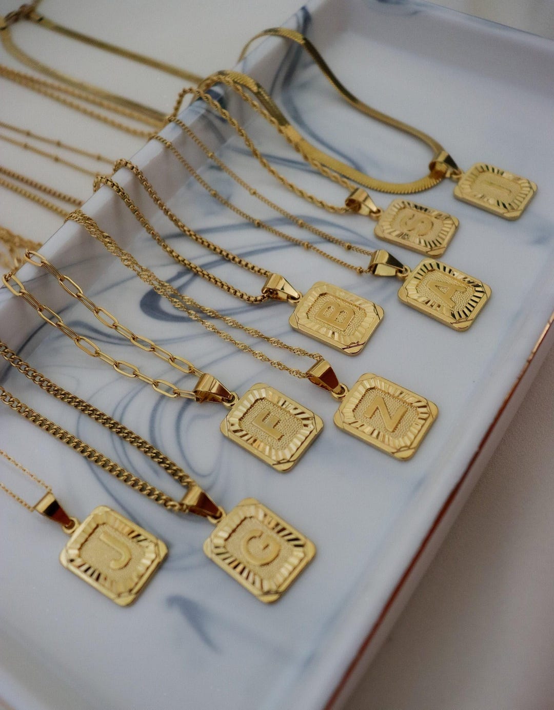 18K Gold Initial Letter Necklace, Medal Gold Initial Letter Pendant ...