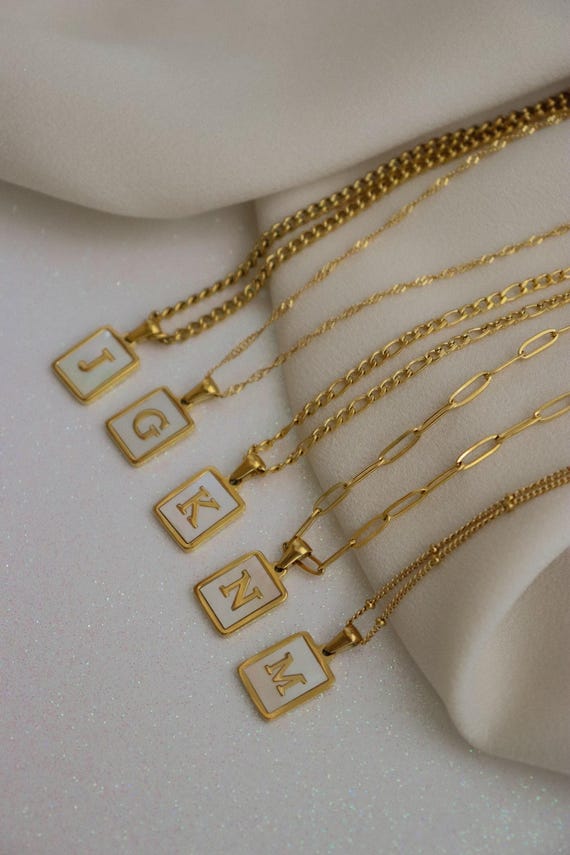 Pearl Gold Letter J K L M N G Initial Pendant Necklace Gold Zodiac Jewelry Waterproof Necklace Hypoallergenic Rectangle Name Women Necklace Etsy
