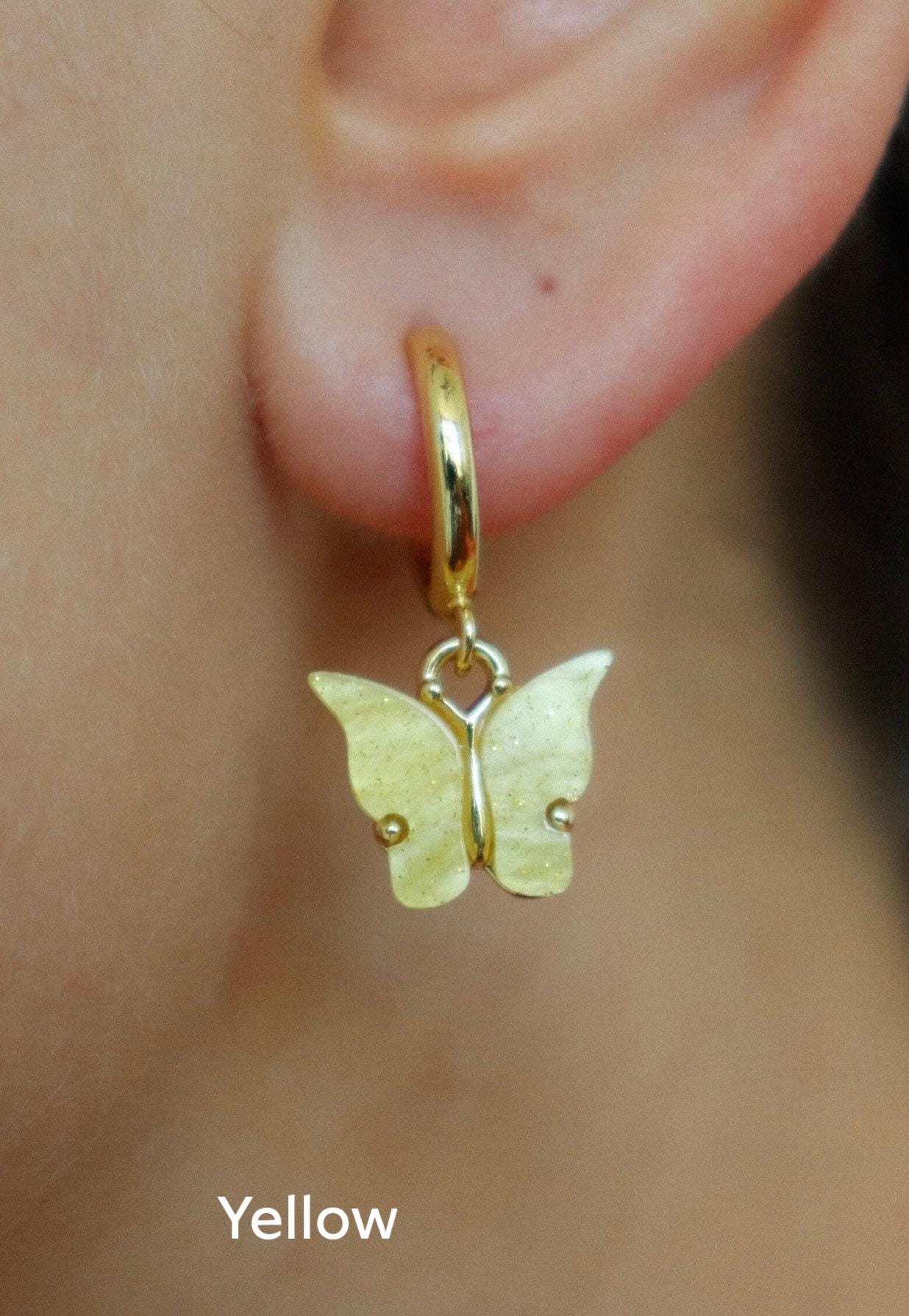 Gold Blue Butterfly Hoops, Sapphire Butterfly Earrings, Butterfly ...