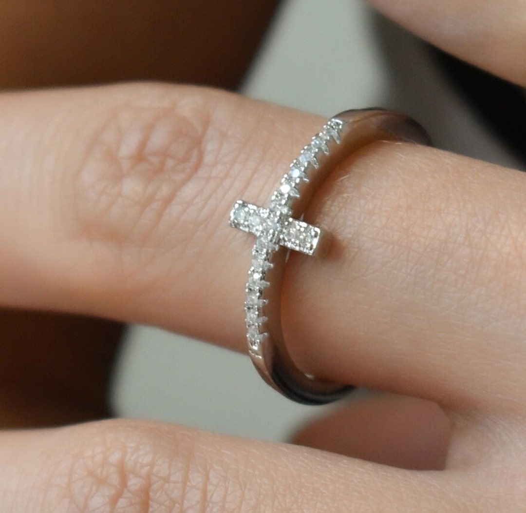 Sterling Silver Finish Cross Ring Multi Stone Adjustable Ring ...