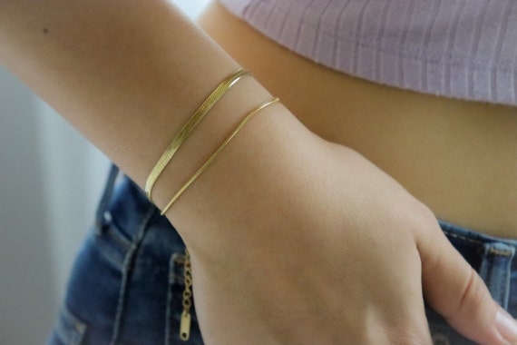 Gold Filled Snake Bracelet Herringbone Pearl Figaro Paperlink - Etsy
