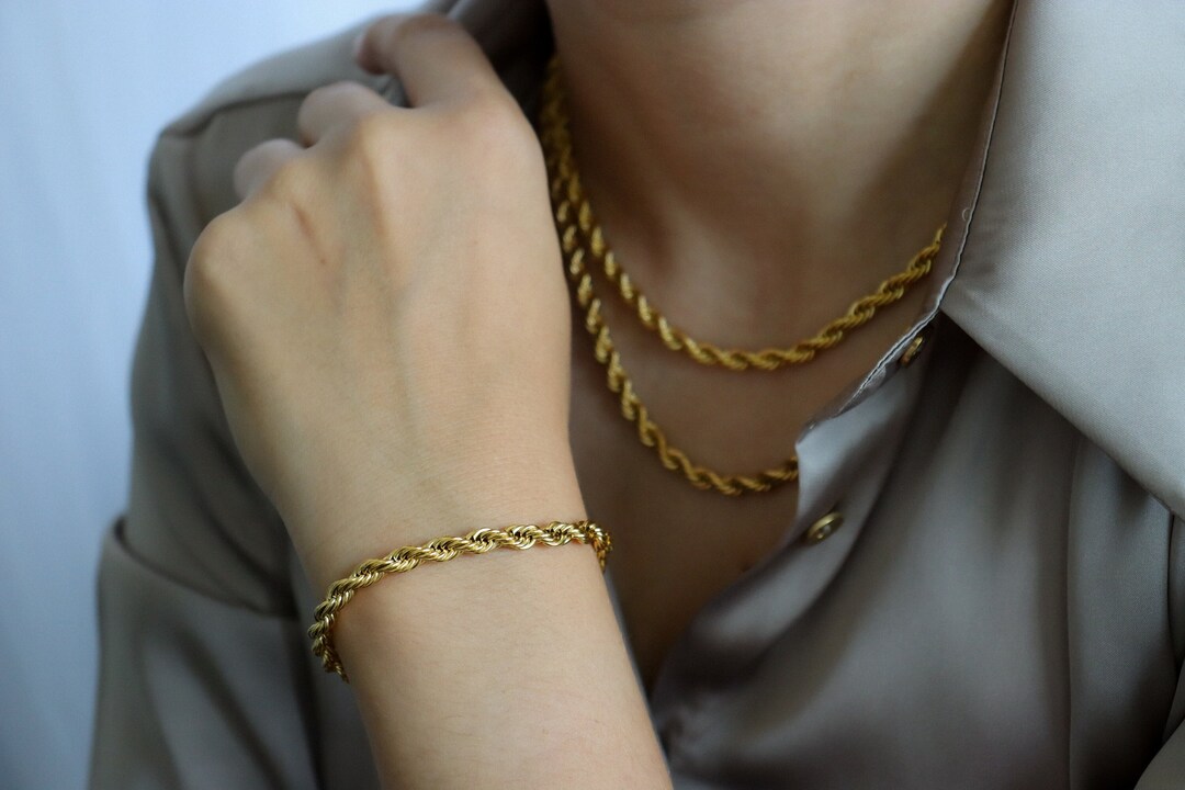 Gold Filled Thick Rope Bracelet Twist Gold Waterproof Non Tarnish ...