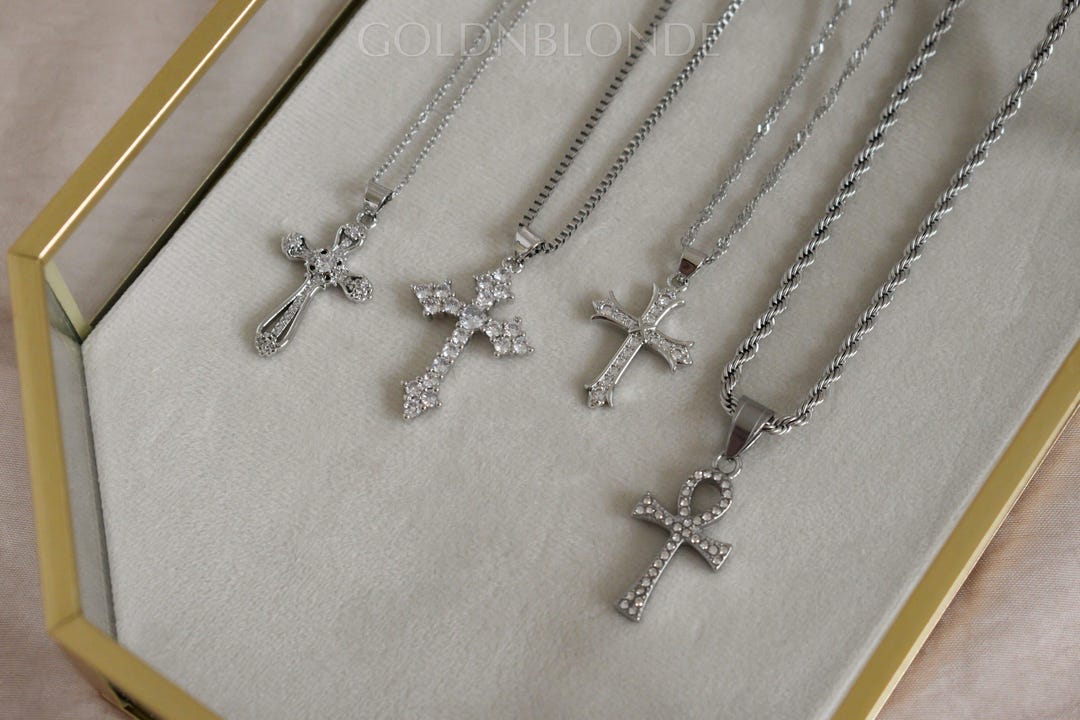 Silver Cross Necklace, Jesus Ankh Cross Charm Necklace, Silver Chain ...