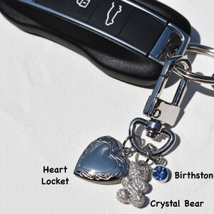 Silver Keychain Locket Bag Multiple Charm, Silver Gold Heart Birthstone ...