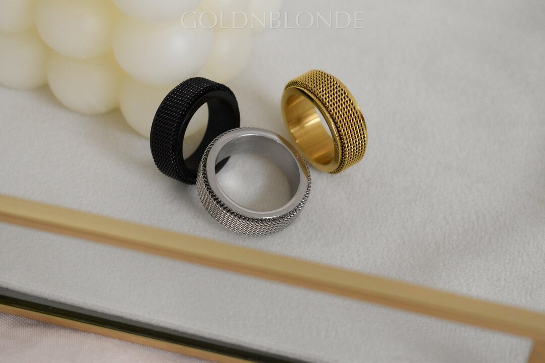 Fidget Spinner Rings Couples Waterproof 18k Gold Silver Black Band ...