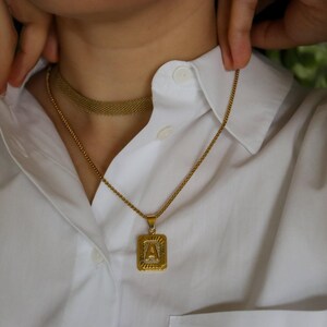 18K Gold Initial Letter Necklace, Medal Gold Initial Letter Pendant ...