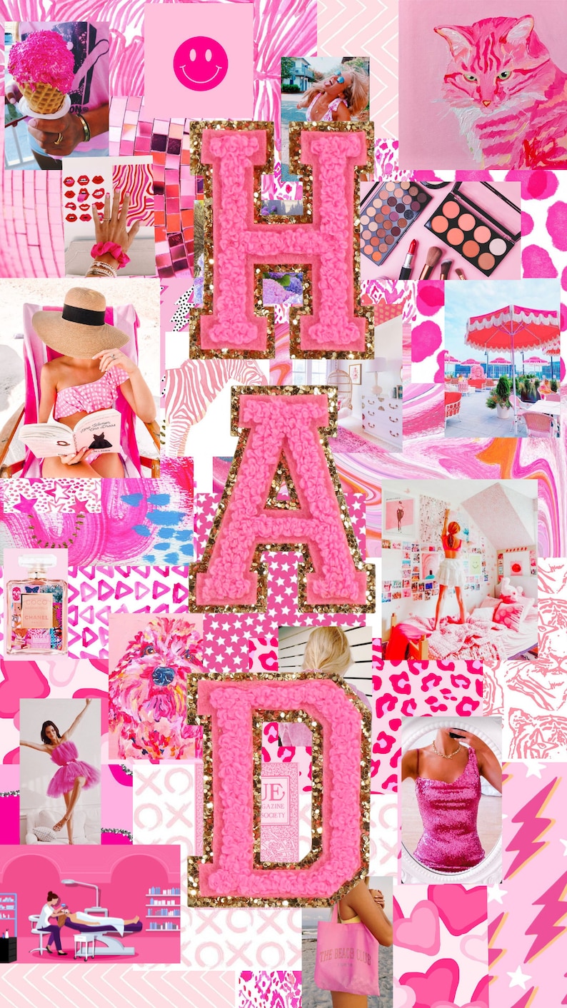 Custom Pink Preppy Monogram Desktop Wallpaper Collage - Etsy