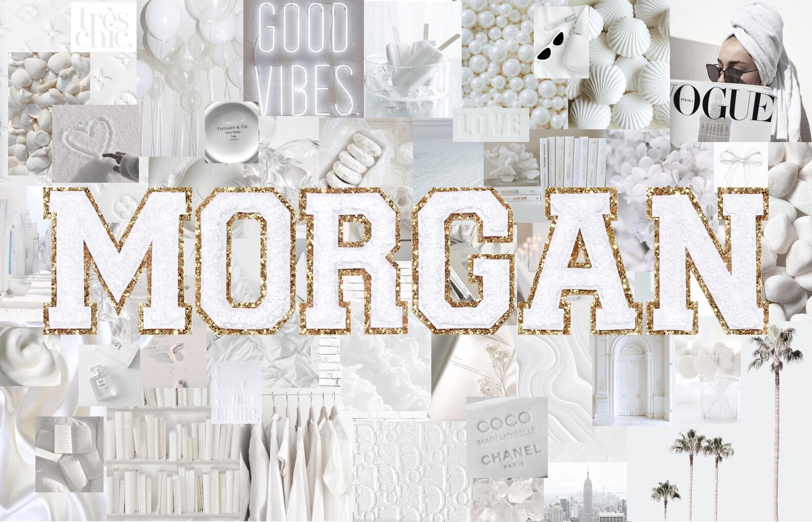 Custom White Preppy Monogram Desktop Wallpaper Collage - Etsy