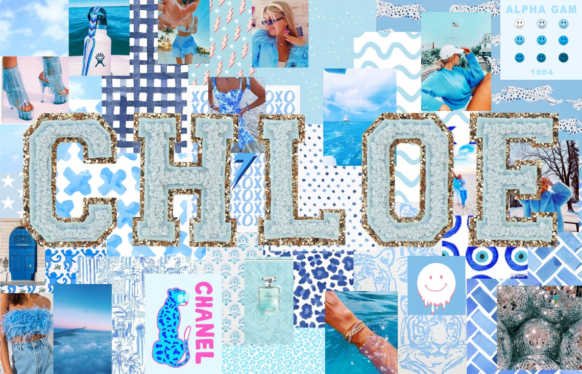 Custom Blue Preppy Monogram Desktop Wallpaper Collage - Etsy Ireland