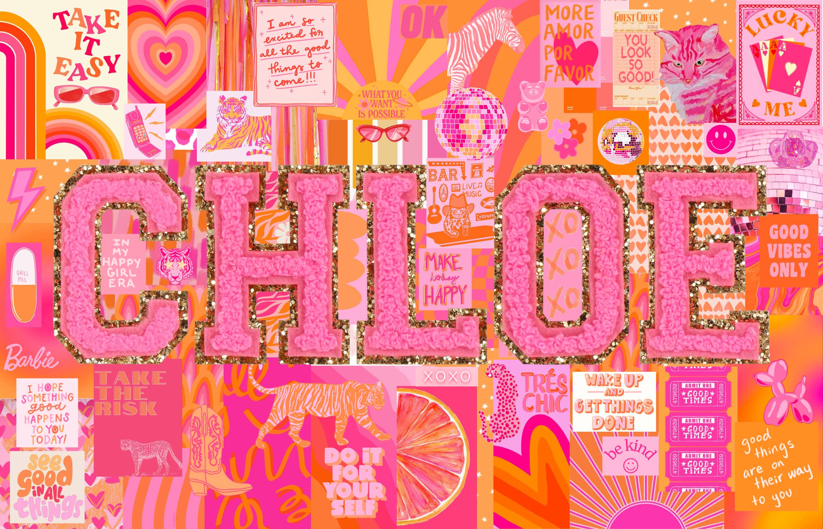 Custom Pink & Orange Preppy Monogram Desktop Wallpaper Collage - Etsy