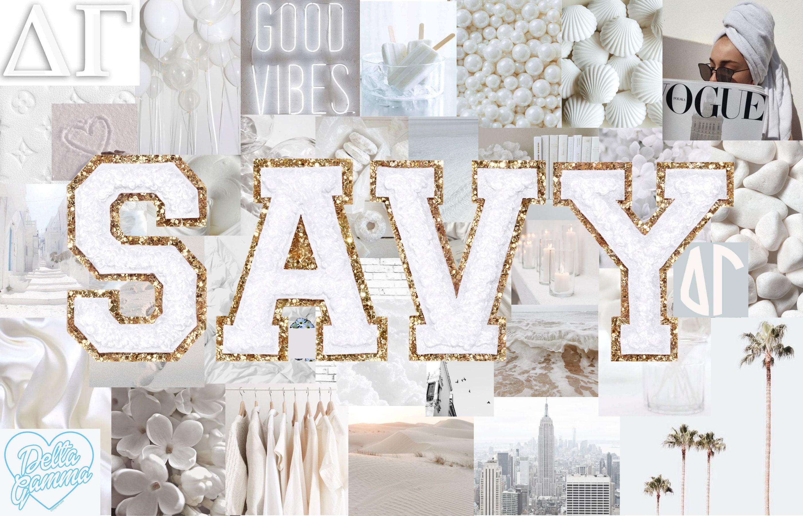 Custom White Preppy Monogram Desktop Wallpaper Collage - Etsy