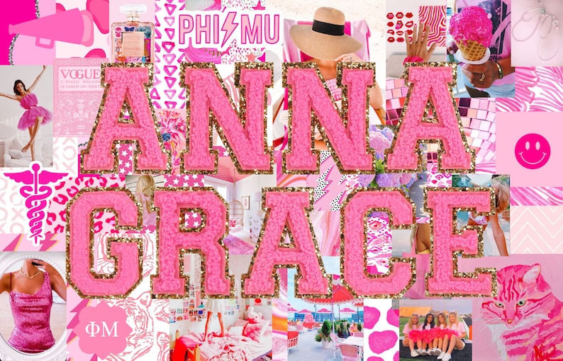 Custom Pink Preppy Monogram Desktop Wallpaper Collage - Etsy