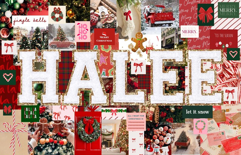 Custom Christmas Monogram Preppy Desktop Wallpaper Collage - Etsy