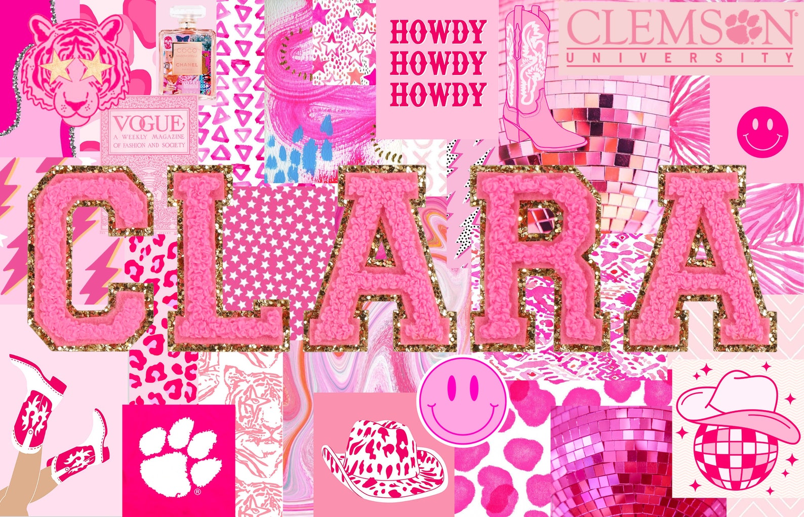 Custom Pink Preppy Monogram Desktop Wallpaper Collage - Etsy