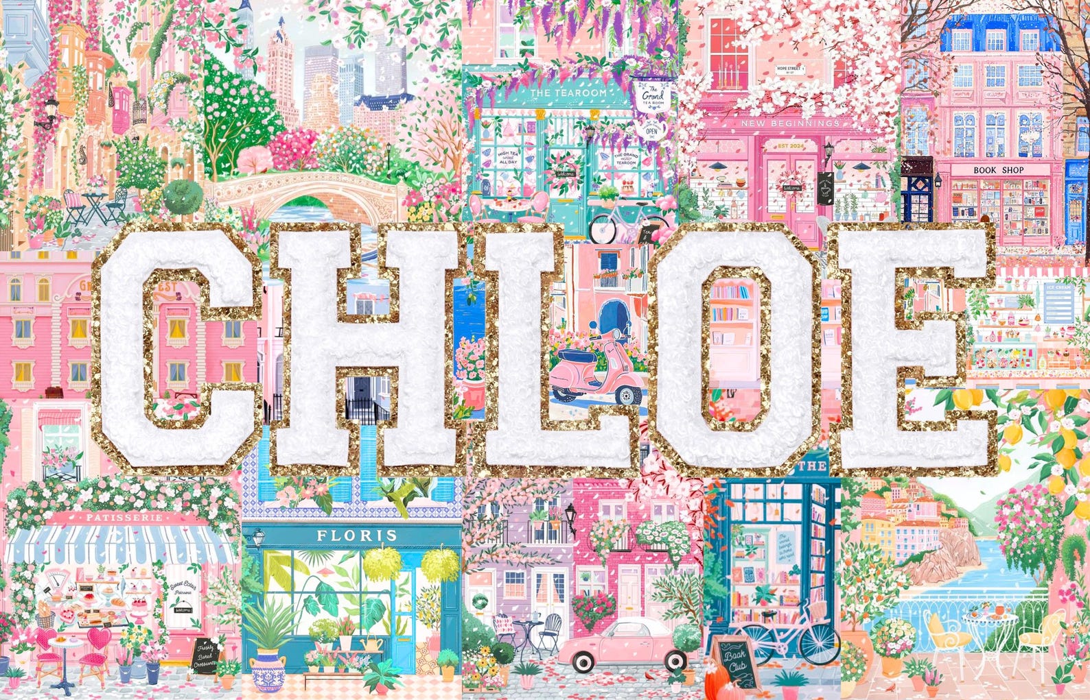 Custom Floral Preppy Monogram Desktop Wallpaper Collage - Etsy