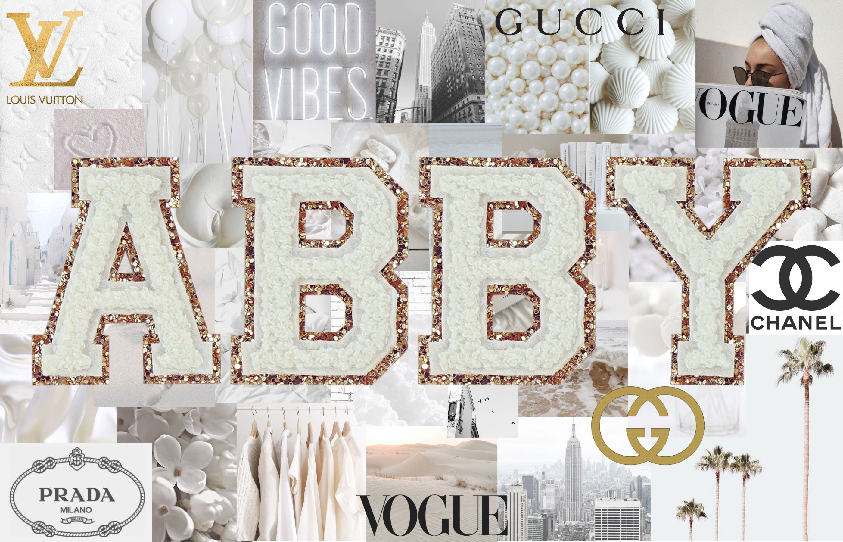 Custom White Preppy Monogram Desktop Wallpaper Collage - Etsy