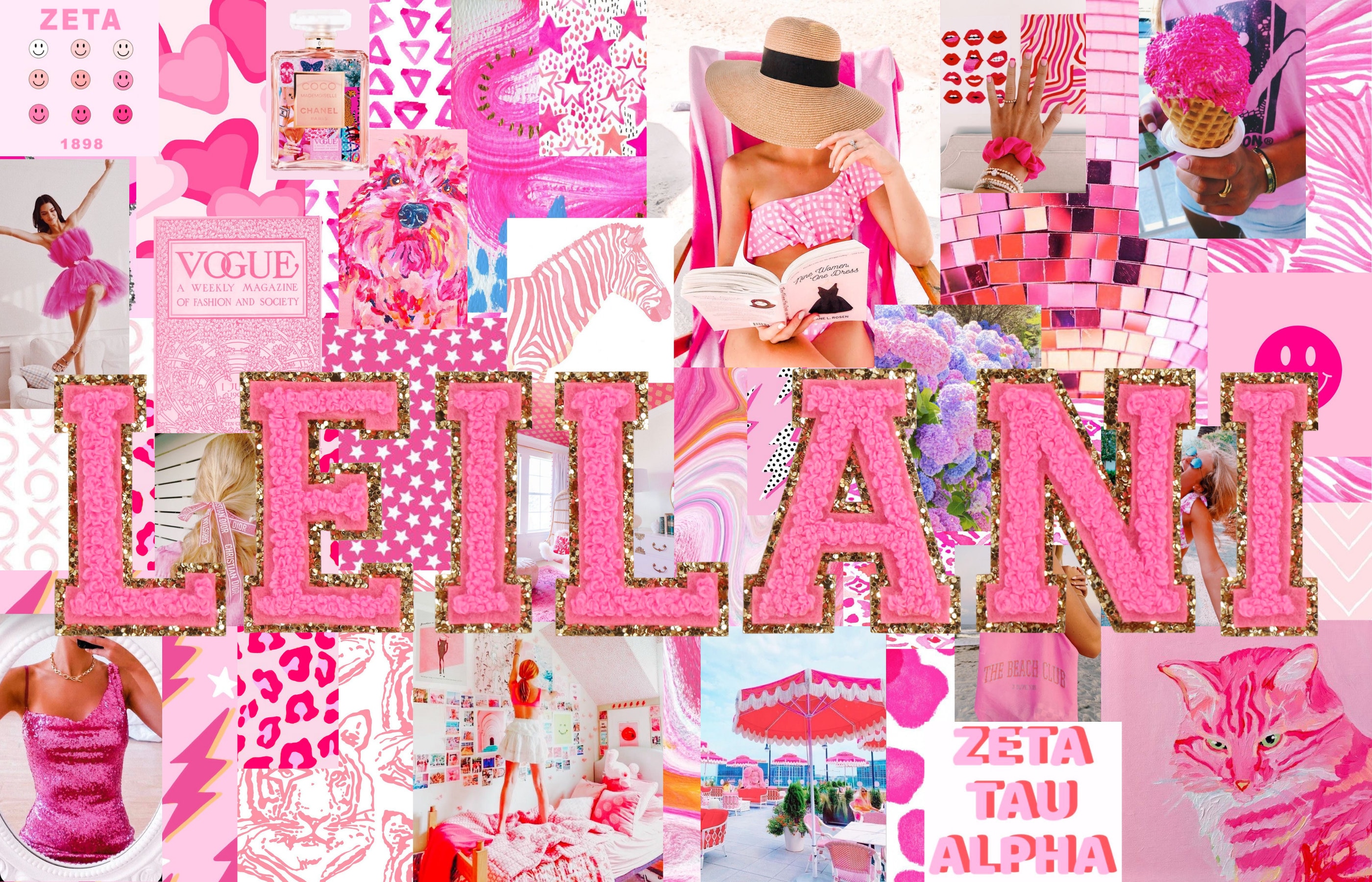 Custom Pink Preppy Monogram Desktop Wallpaper Collage - Etsy