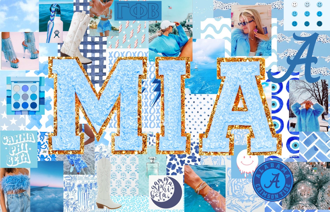 Custom Blue Preppy Monogram Desktop Wallpaper Collage - Etsy