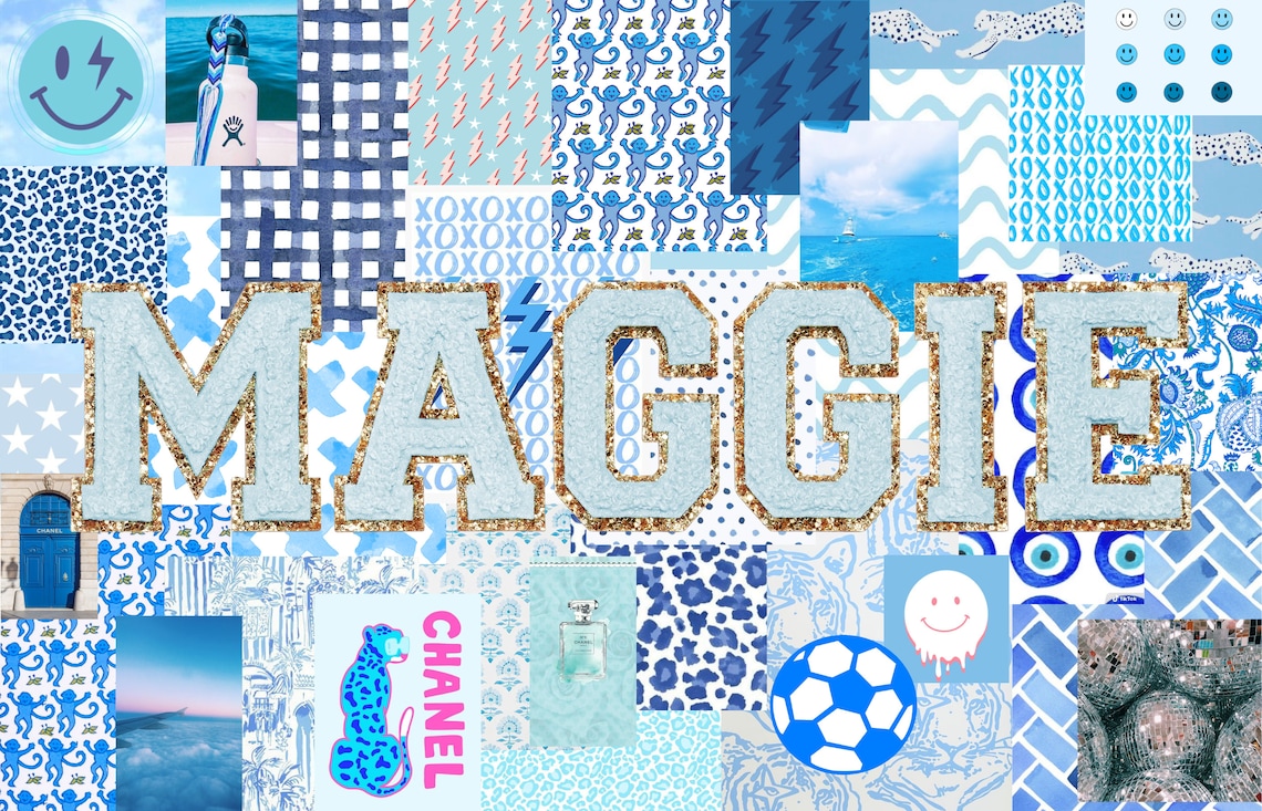 Custom Blue Preppy Monogram Desktop Wallpaper Collage - Etsy