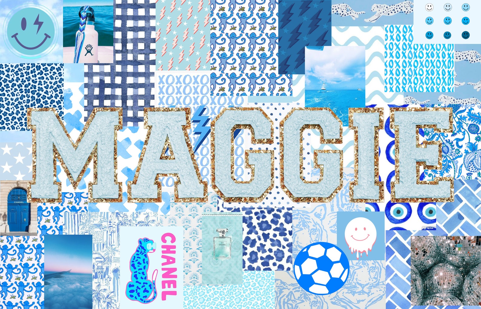 Custom Blue Preppy Monogram Desktop Wallpaper Collage - Etsy