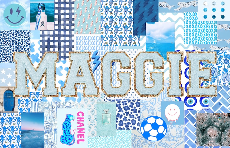 Custom Blue Preppy Monogram Desktop Wallpaper Collage - Etsy