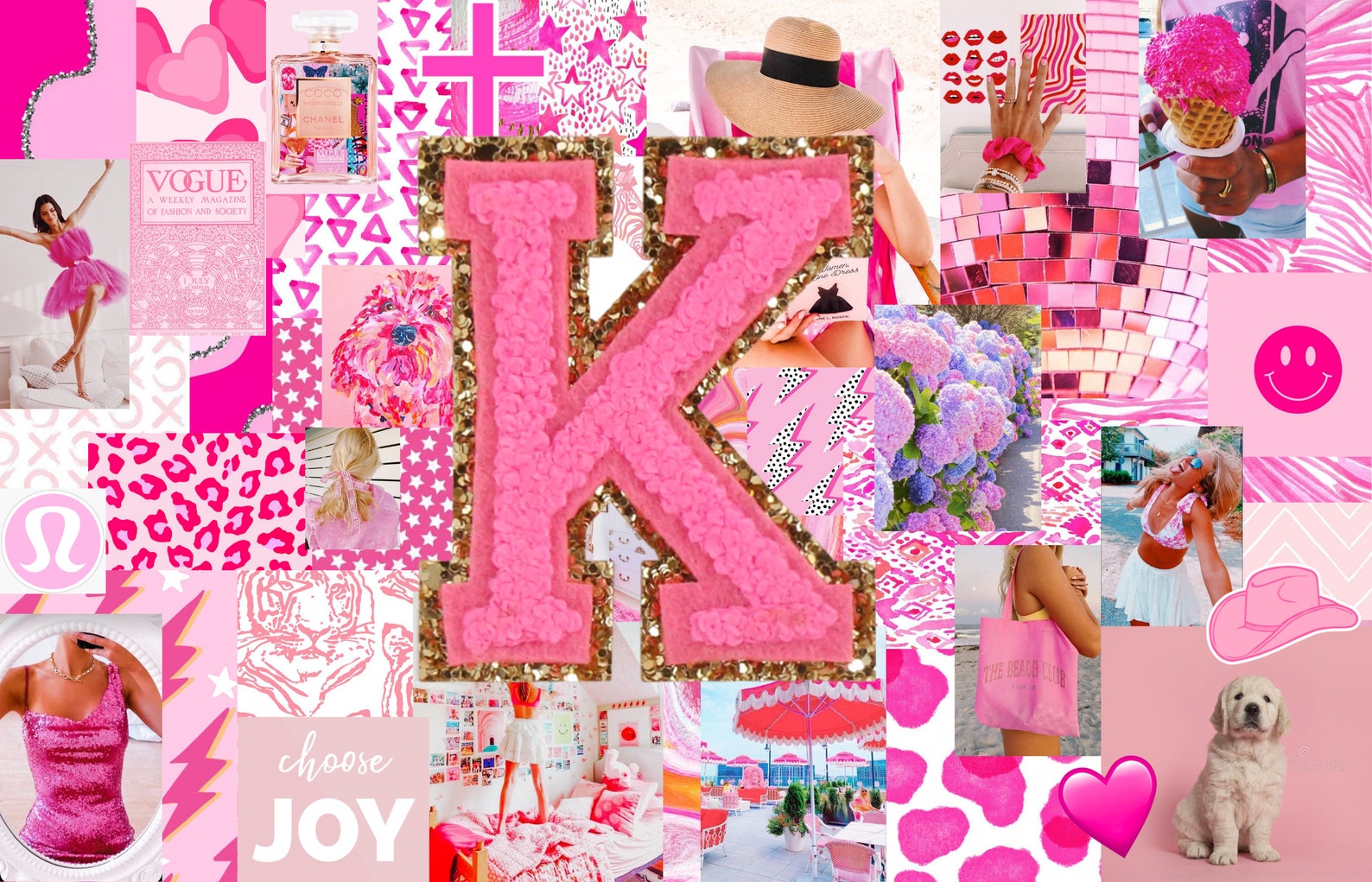 Custom Pink Preppy Monogram Desktop Wallpaper Collage - Etsy Ireland