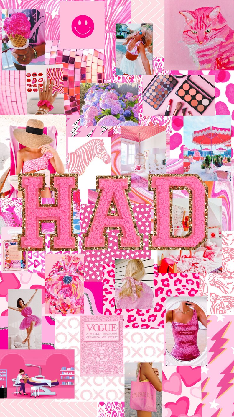 Custom Pink Preppy Monogram Desktop Wallpaper Collage - Etsy Ireland