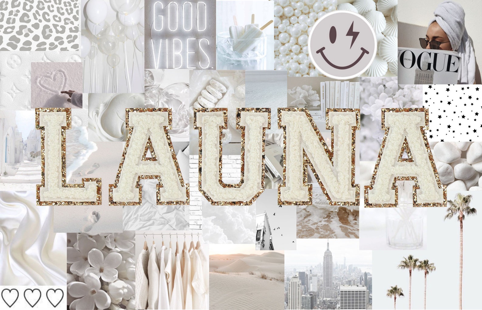 Custom White Preppy Monogram Desktop Wallpaper Collage - Etsy