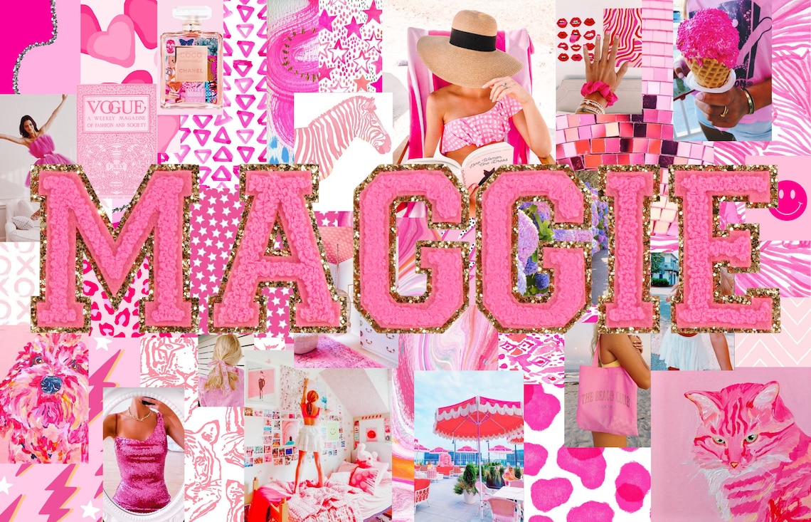 Custom Pink Preppy Monogram Desktop Wallpaper Collage - Etsy Ireland