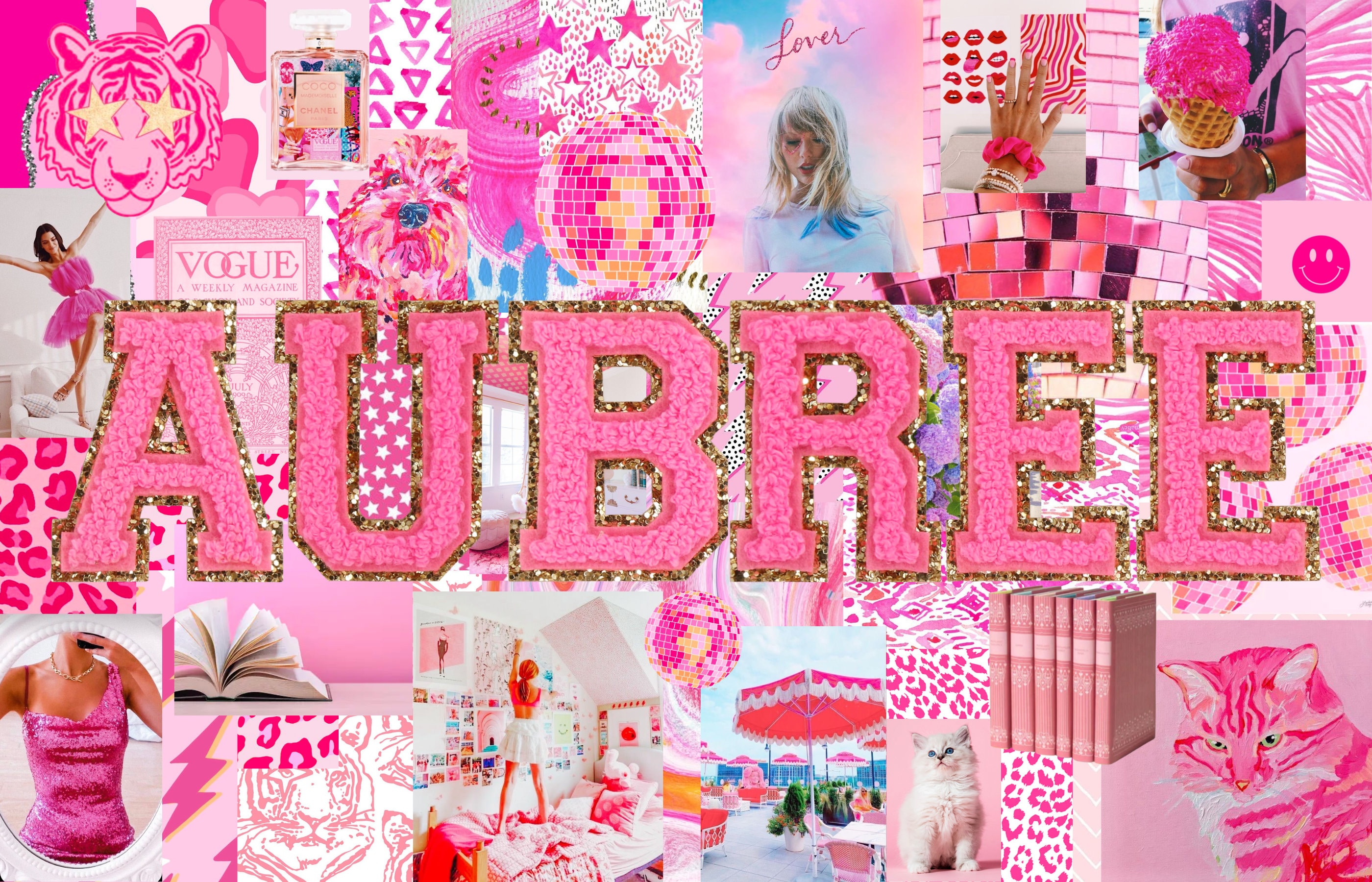 Custom Pink Preppy Monogram Desktop Wallpaper Collage - Etsy