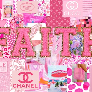 Custom Pink Preppy Monogram Desktop Wallpaper Collage - Etsy