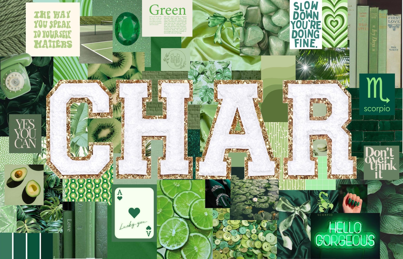 Custom Green Preppy Monogram Desktop Wallpaper Collage - Etsy